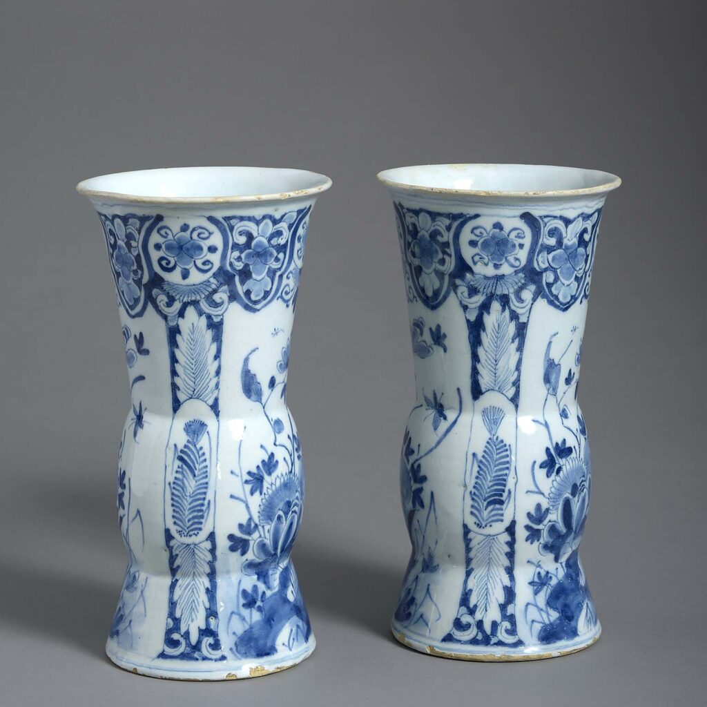 Pair of 18th Century Blue and White Glazed Delft Pottery Beaker Vases ...